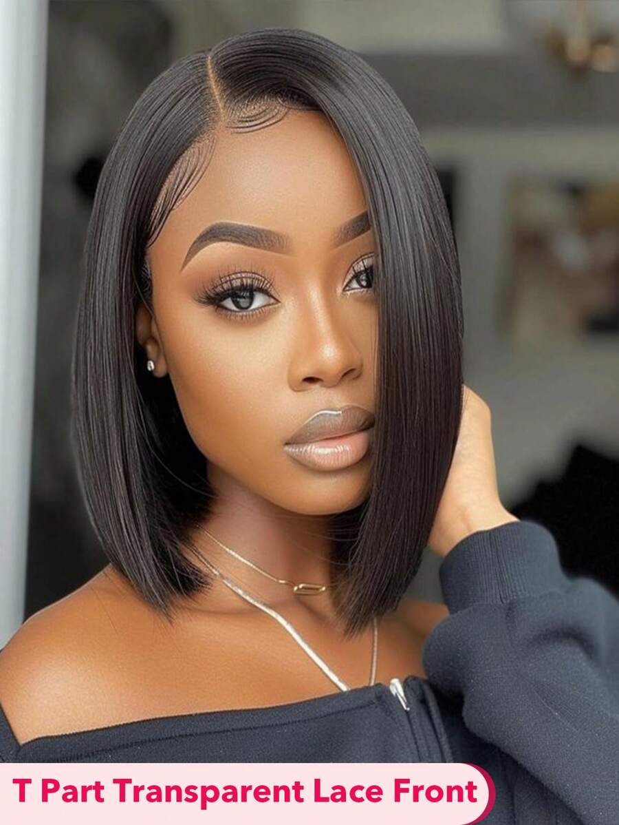 Side Part Bob Human Hair Wigs T Part Human Hair Pre Plucked Pre Cut ...