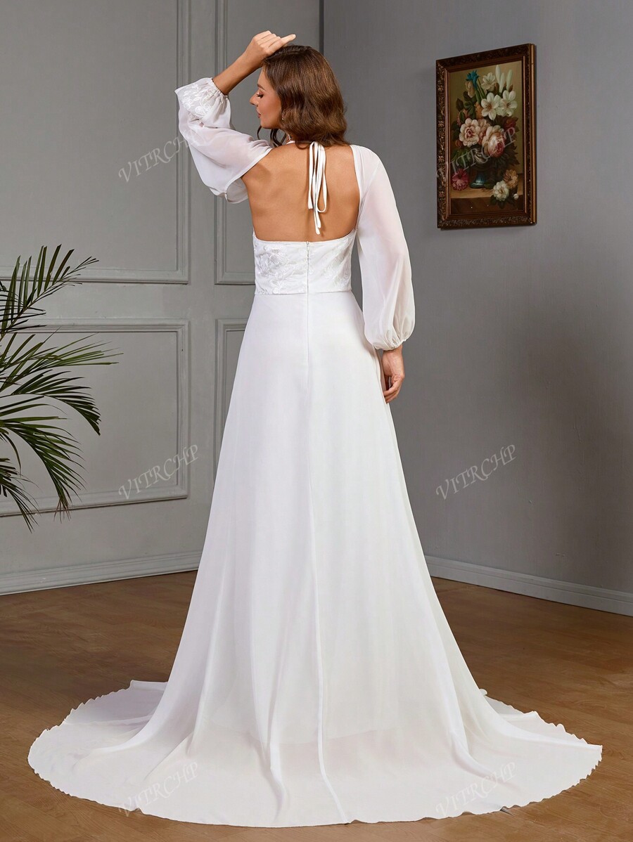 Women's Elegant Heart-Shaped Collar, Lantern Sleeve, Waist-Cinching ...