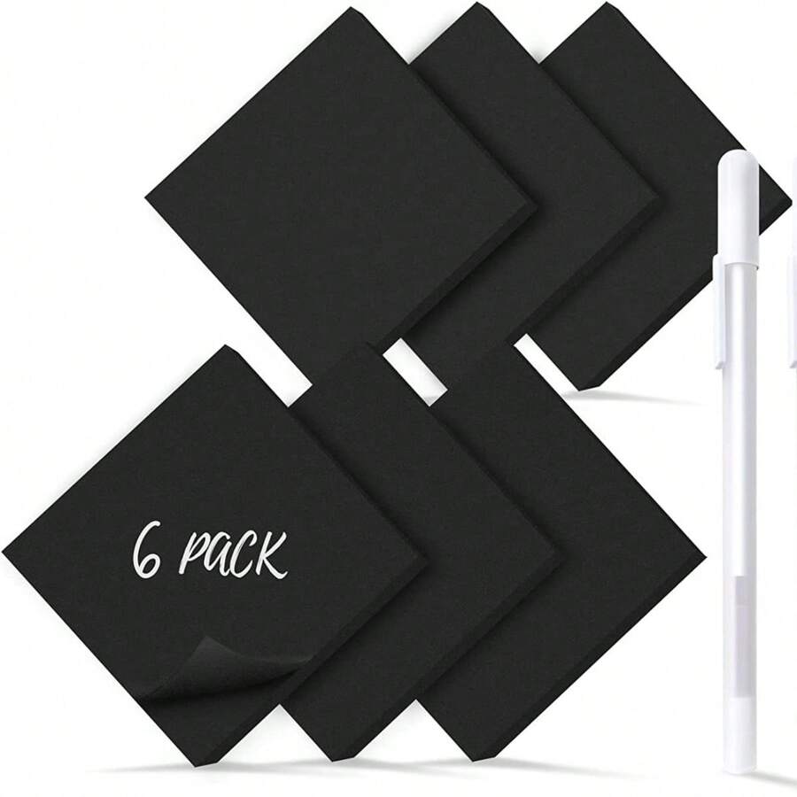 6 Packs Creative All Black Sticky Notes, Easy-To-Use Removable Memo Pad ...