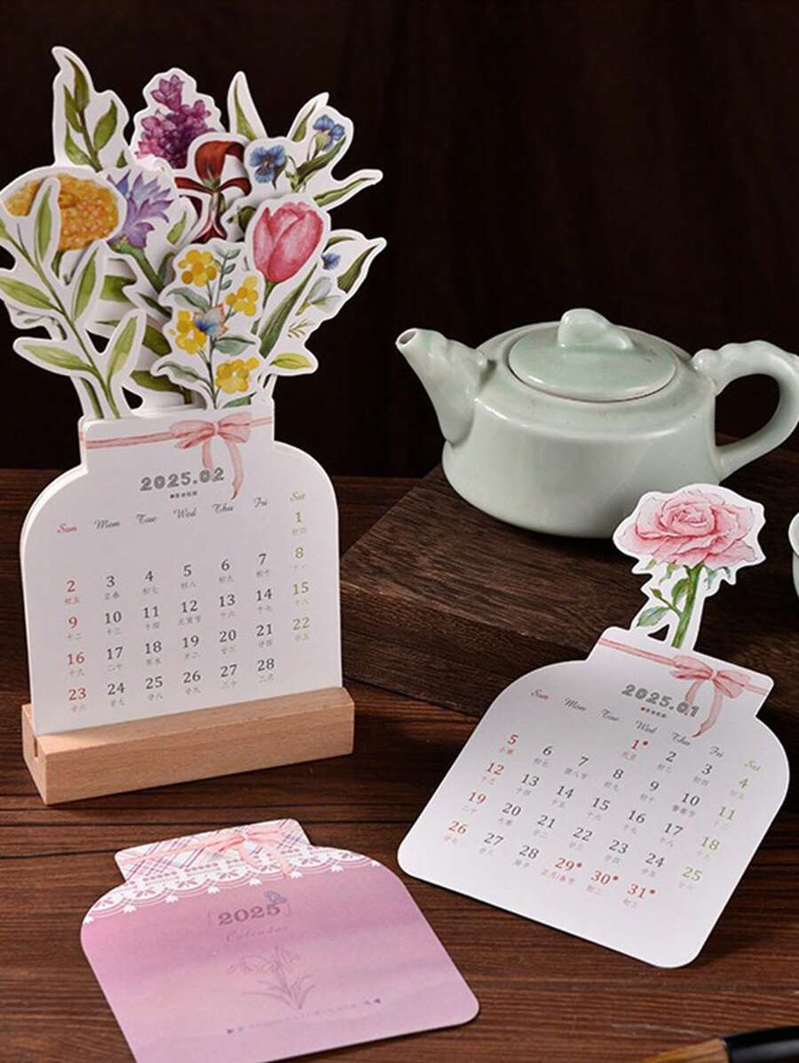 1set-2025 Creative Flower Desk Calendar, Creative Detachable Vase Shape ...