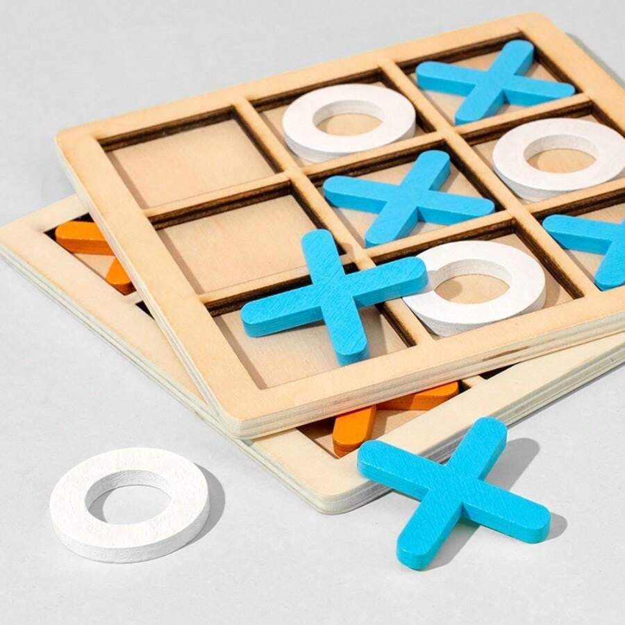 1 Set Wooden Colorful 14cm*14cm 9-Grid Tic-Tac-Toe Three-In-A-Row Game ...