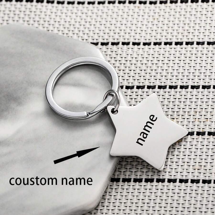 1pc Stainless Steel Personalized Star-Shaped Keychain With Custom Text ...