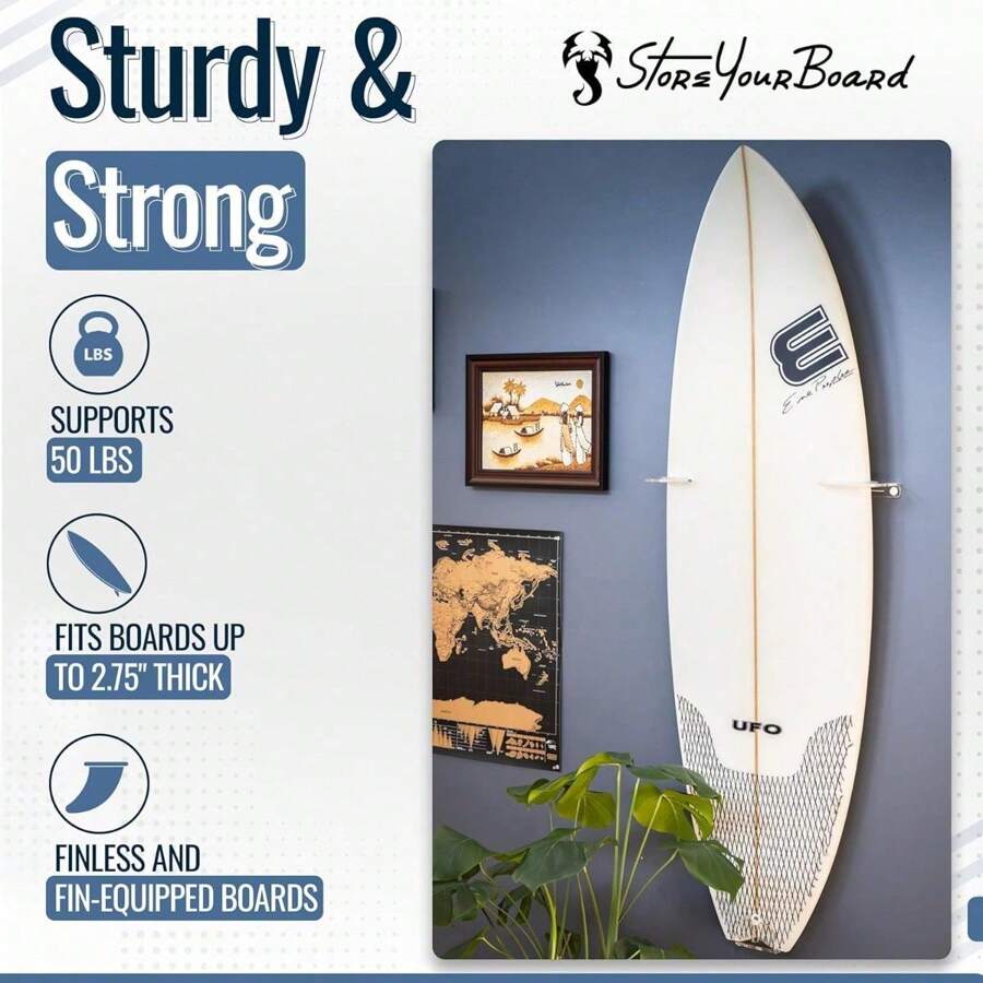 Floating Surfboard Wall Mount, Clear Acrylic Surf Board Display, Indoor ...