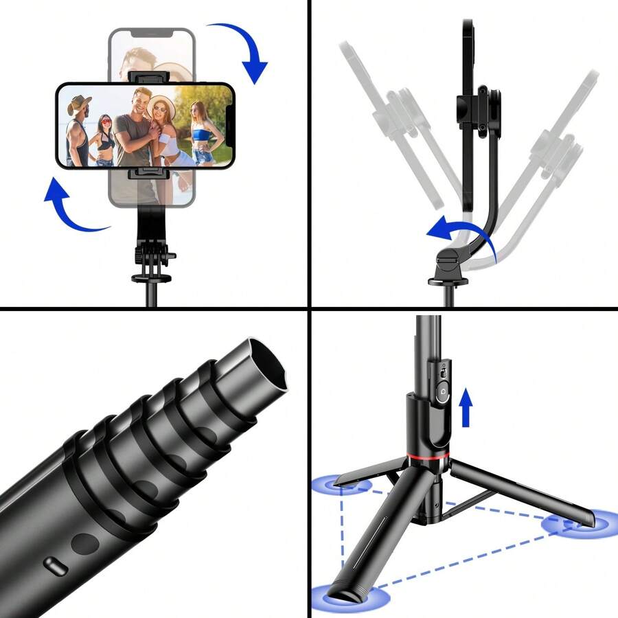 42.7in Selfie Stick Tripod With Front & Rear Lights, Detachable Remote ...