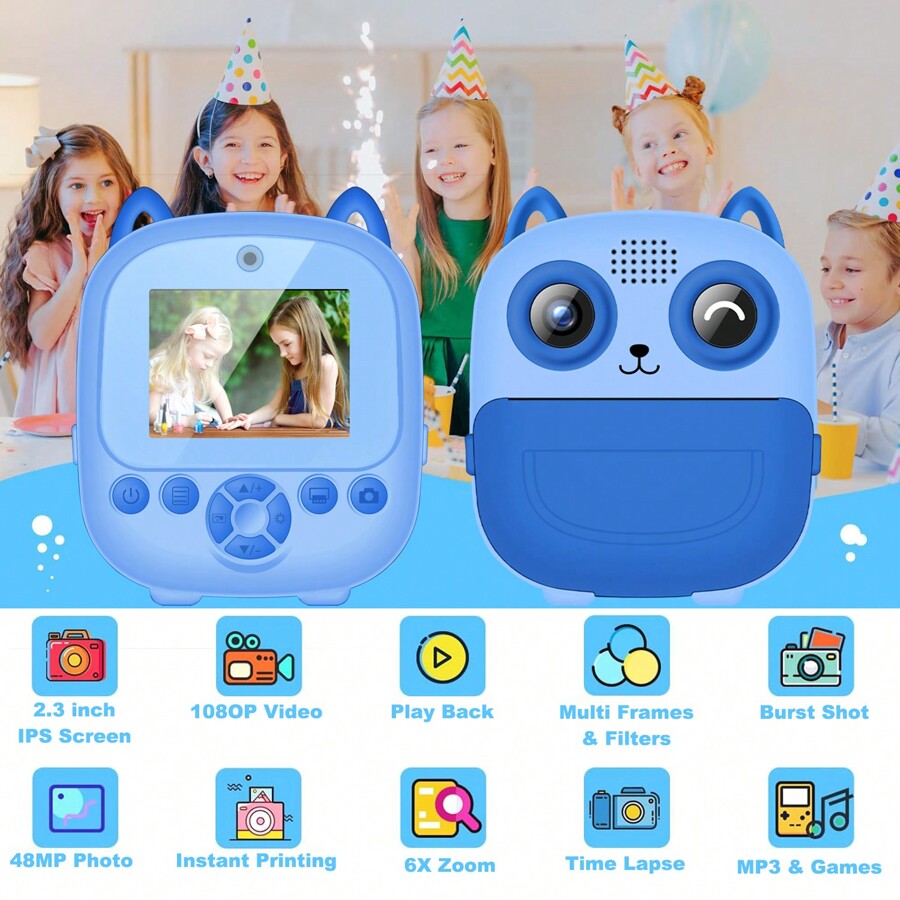 Câmera Instantânea Infantil, Câmera Digital Infantil com Impressão Instantânea e Papel de ...