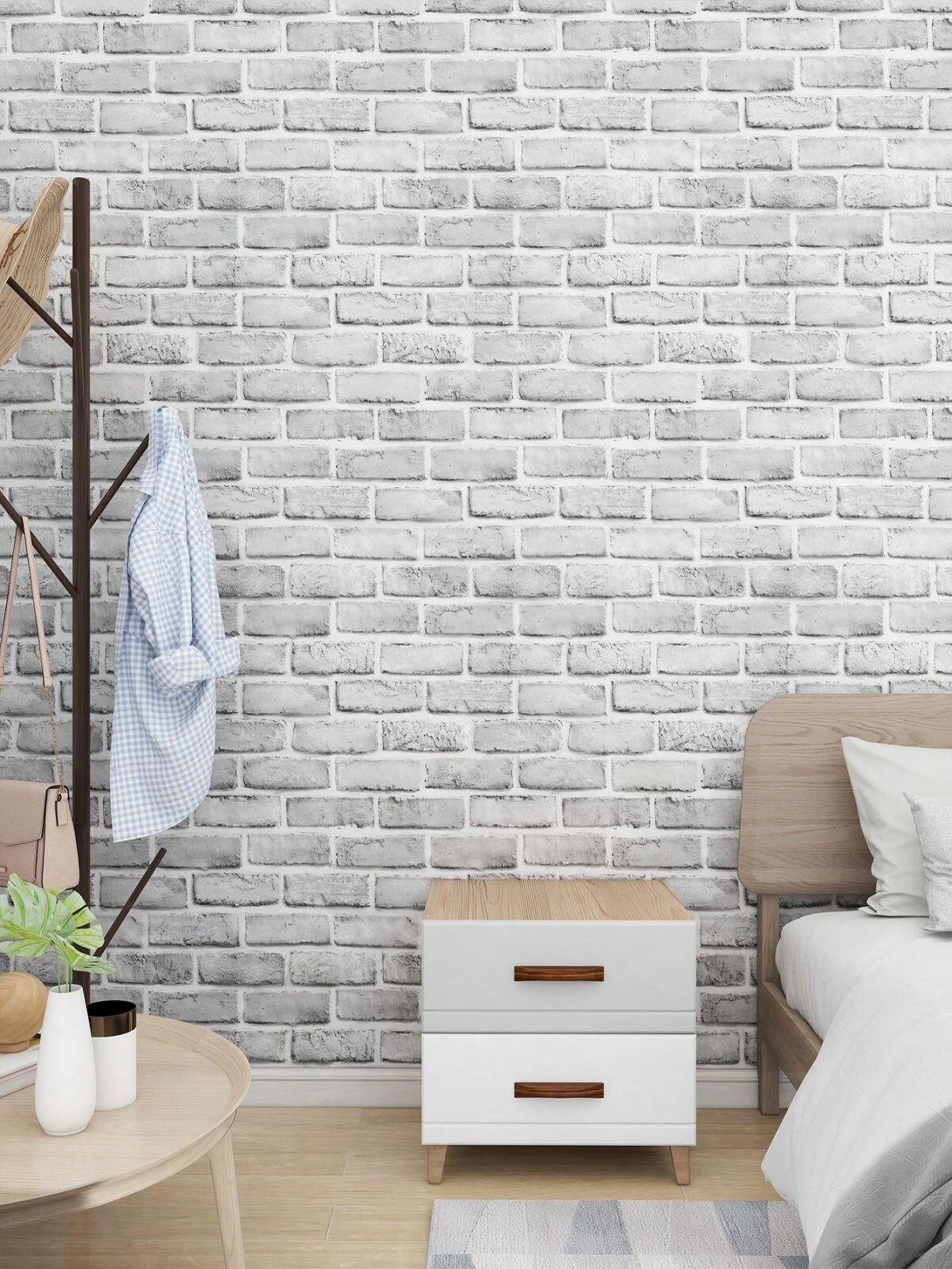 YUANYI 1 Roll Peel And Stick Grey Brick Wallpaper, 44.5x100cm Grey ...