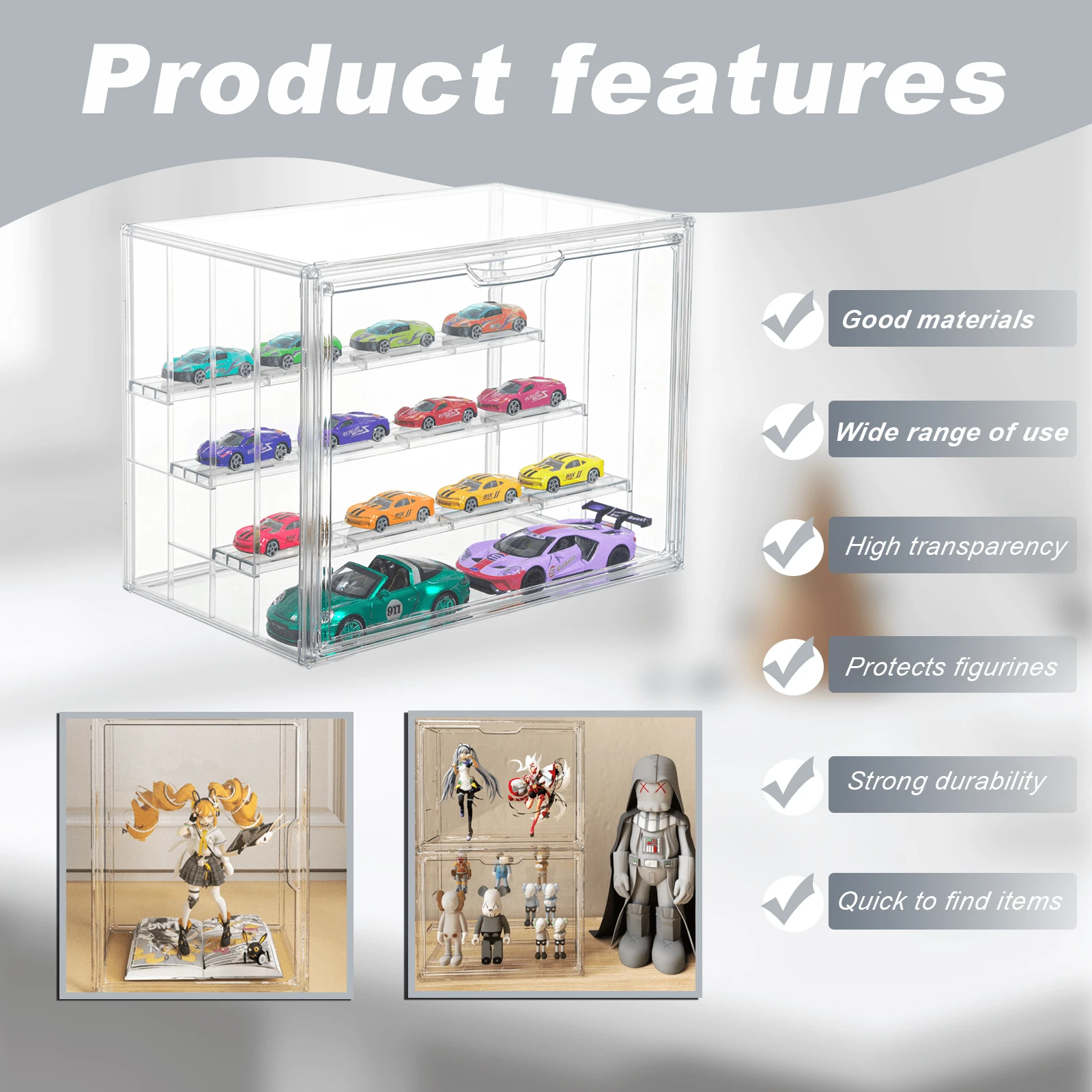 Clear Acrylic Display 3 Tier Clear Display Stand Case With Magnetic ...