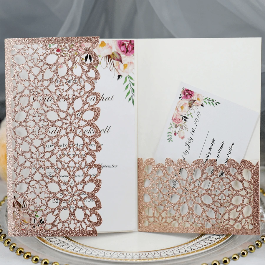 10pcs Tri-Fold Wedding Invitation Cards, Elegant 2025 Wedding Party ...
