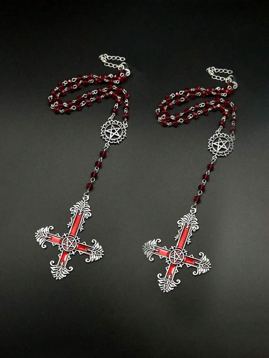 Inverted Pentagram Cross Crystal Beads , Mystical Gothic Imprint ...