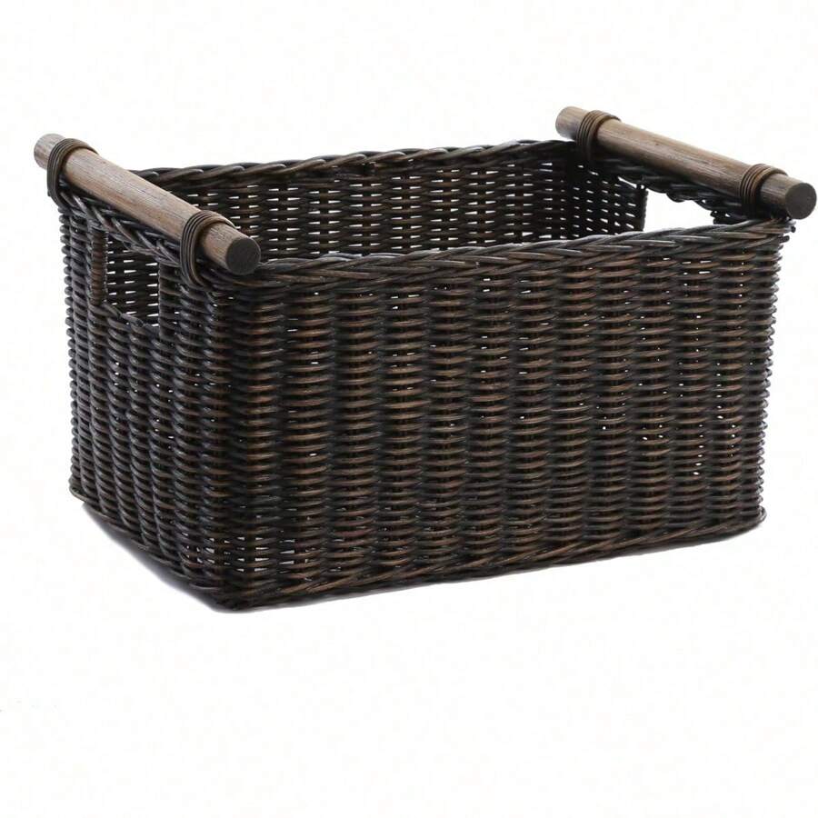 Pole Handle Wicker Storage Basket, Extra Large, 20 In L X 16 In W X 10 ...