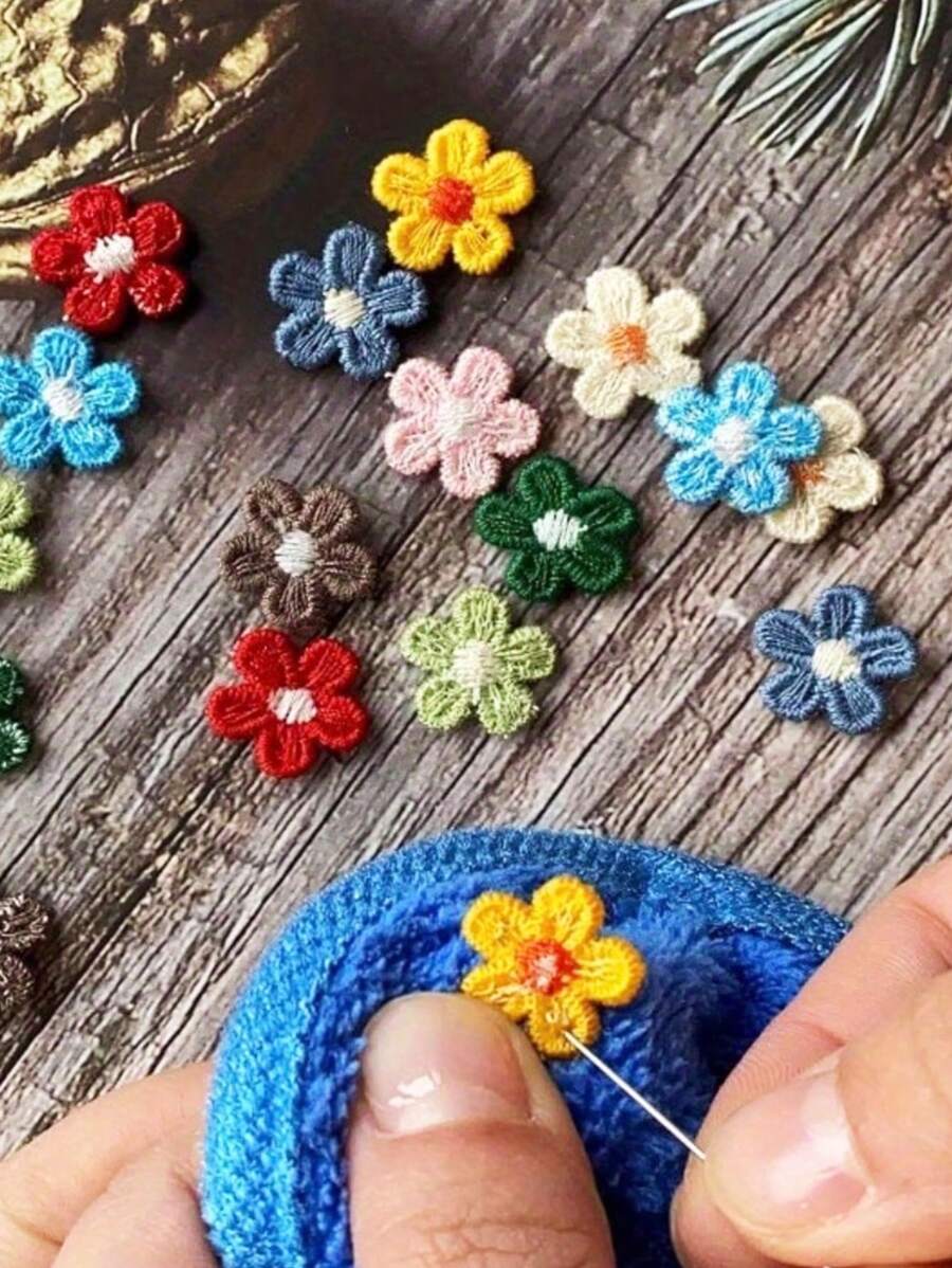 20pcs Mini 5-Petal Embroidered Patches, Decorative Applique Suitable ...