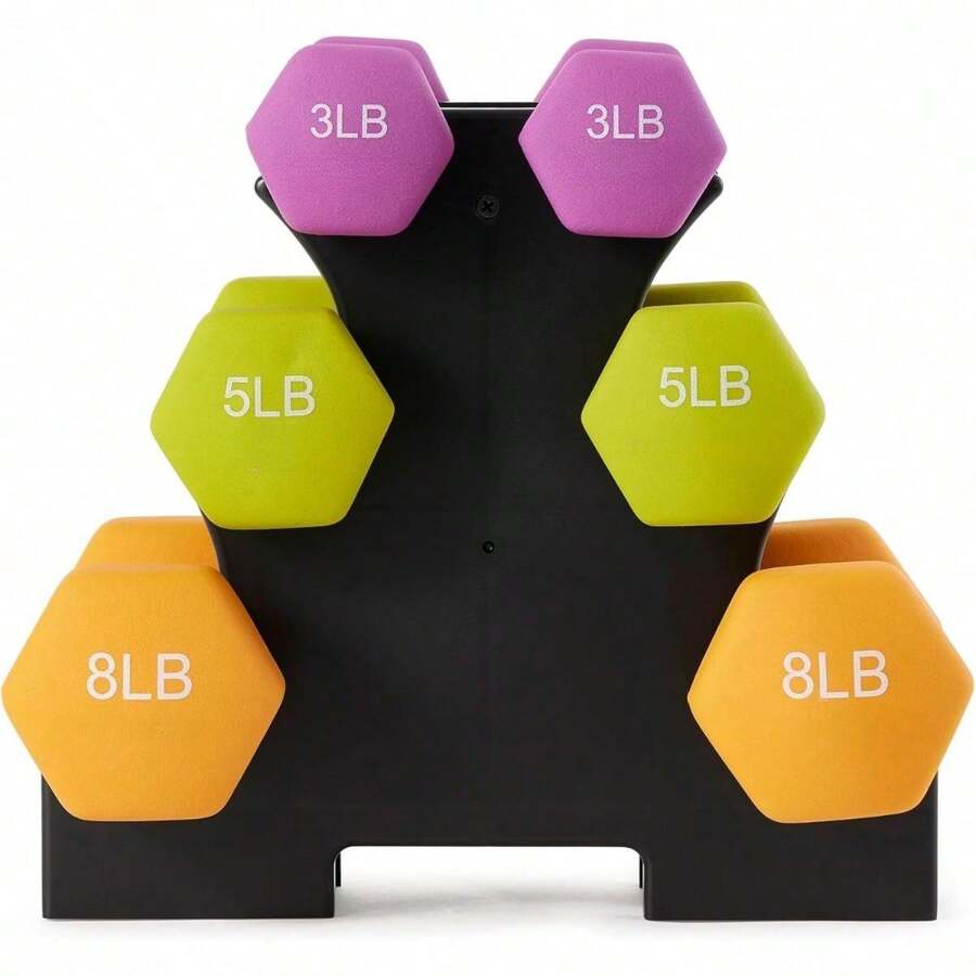 2, 3, 5, 8, And 10 Pound Neoprene Dumbbell Free Hand Weight Set With ...