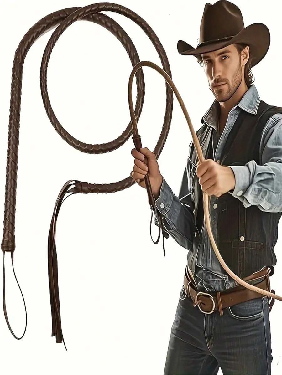 A Western Cowboy Whip For Adults - PU Leather Black Or Brown Rope Lasso ...