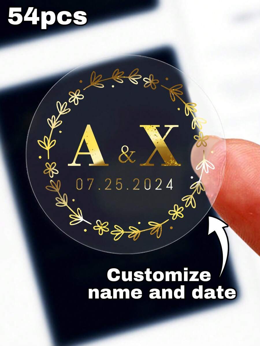 30/60/120/240pcs Personalized Transparent Labels With Gold Leaf ...
