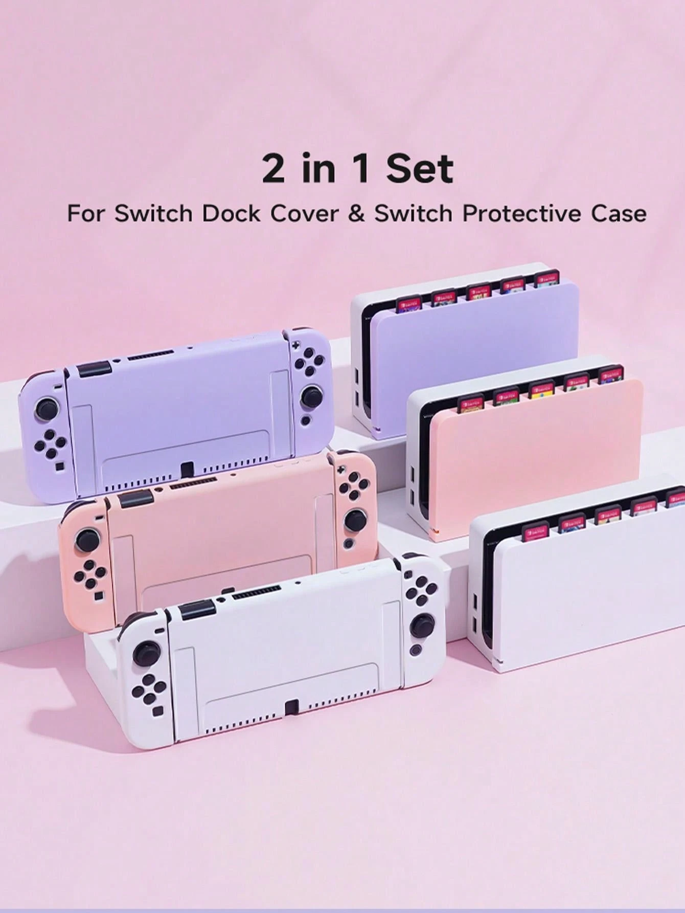 2 pièces Lot de coques de protection de couleur unie compatibles avec Switch OLED/NS, la housse ...
