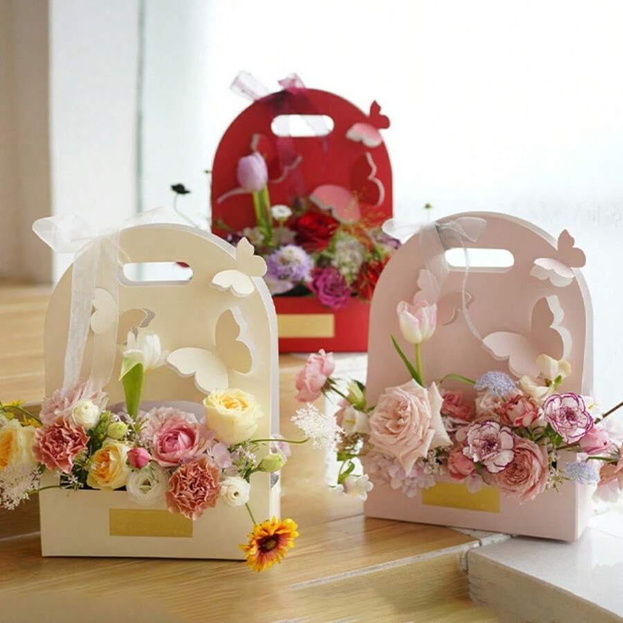 1pc Butterfly Flower Box For Bouquet Wrapping, Hollow-Out Paper Floral ...