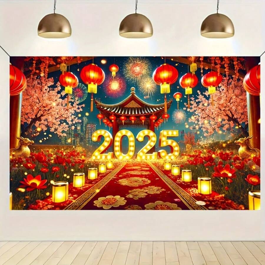 2025 Lantern Festival & Cherry Blossoms Banner - Polyester Backdrop For ...