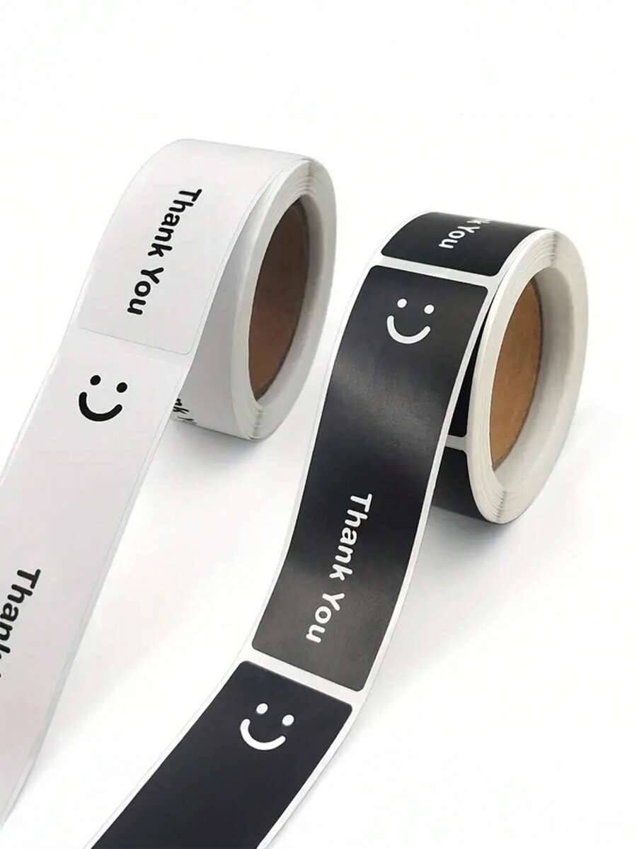 1 Rolle/2 Rollen Schwarz-Weiß 25mm x 75mm Rechteck Lächeln Danke ...