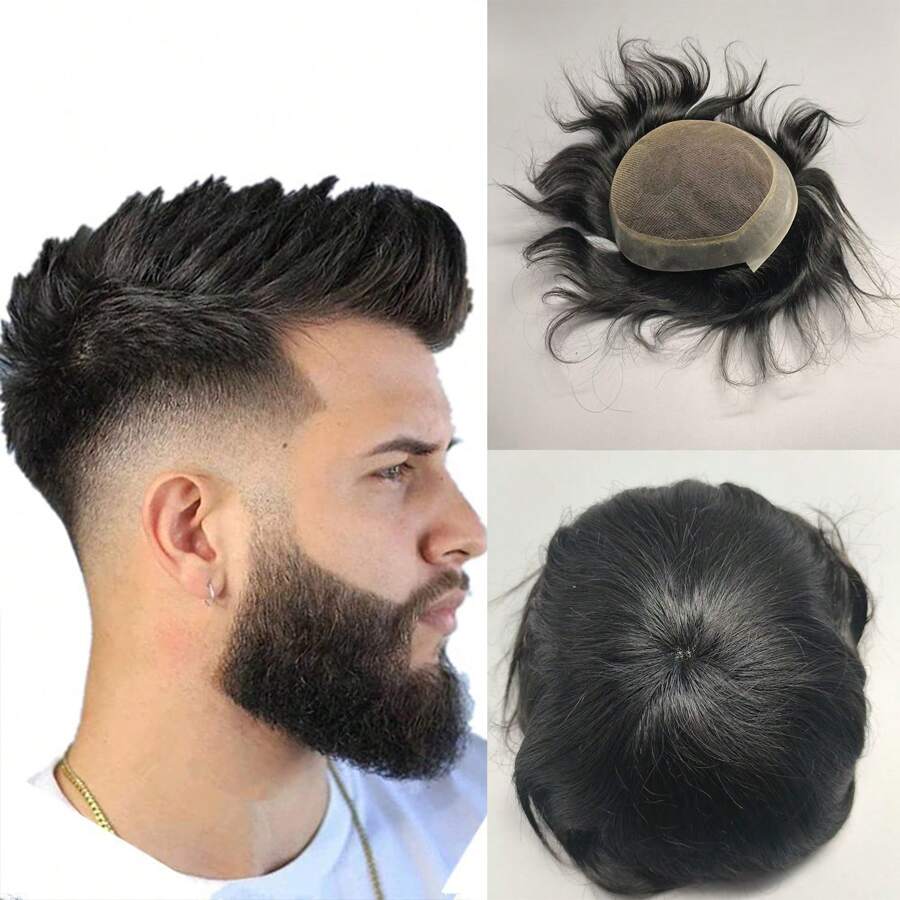 Toupet per uomo a onda dritta, 100% capelli umani, unità di ...