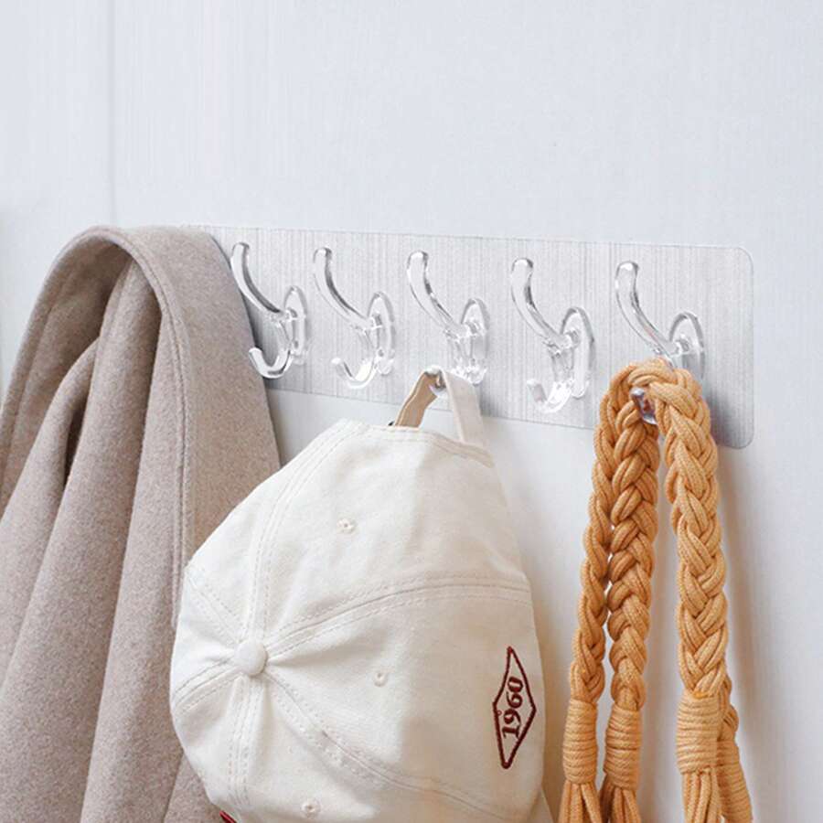 Super Adhesive 6-Row Wall Hanging Hooks, No-Drill Oderless Bathroom ...