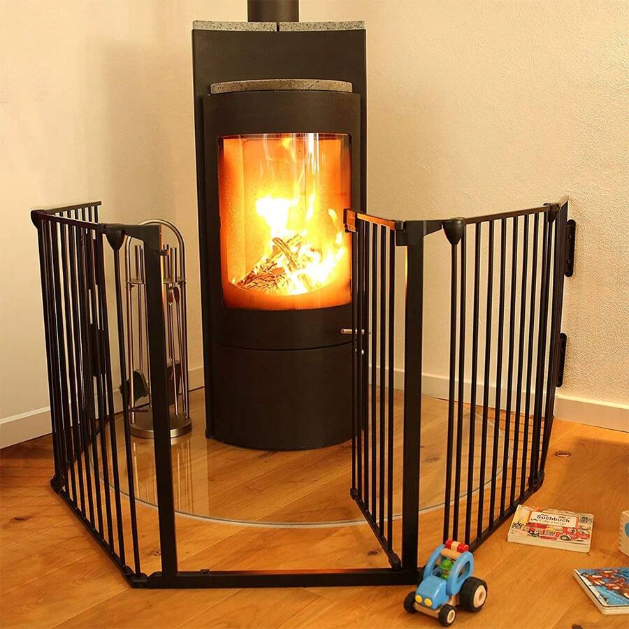 Foldable Fire Barrier With Door, Child And Pet Safety Barrier, 5 Panels ...