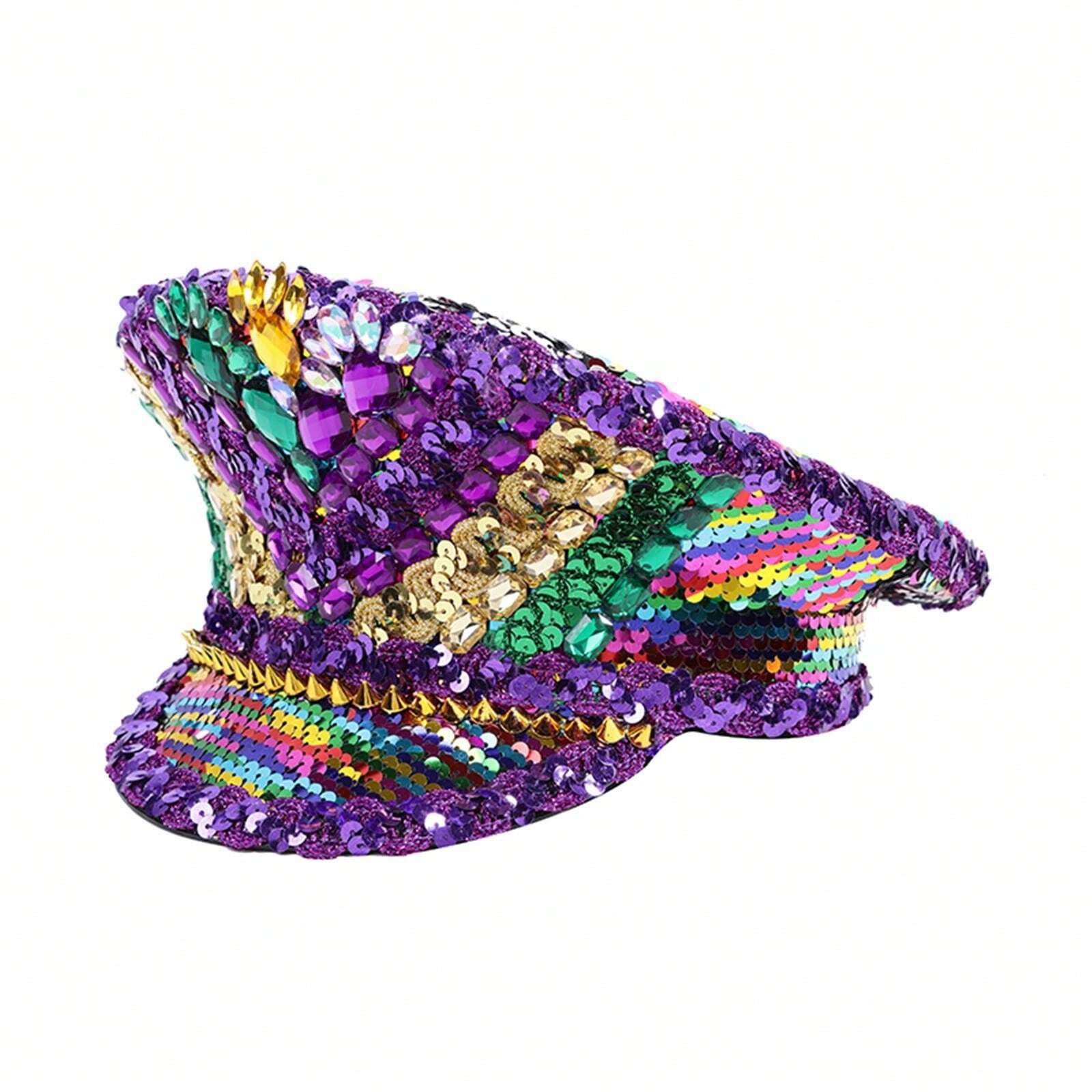 Glitter Colorful Sequin Captain Hat Carnival Military Hat Music ...