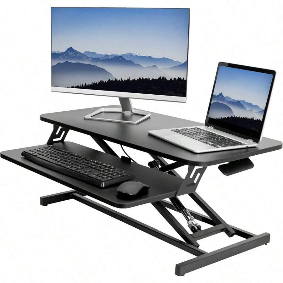 Height Adjustable 32 Inch Stand Up Desk Converter, Quick Sit To Stand ...