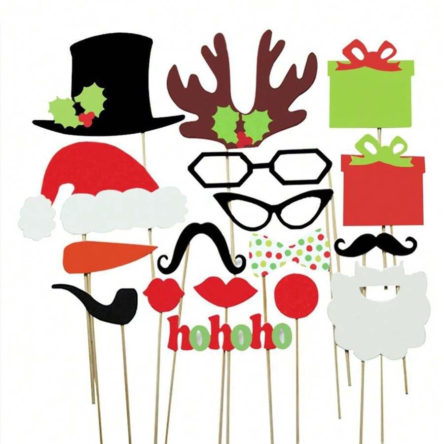 17 Pcs Christmas Photo Booth Props DIY Handheld Photography Props Kit ...