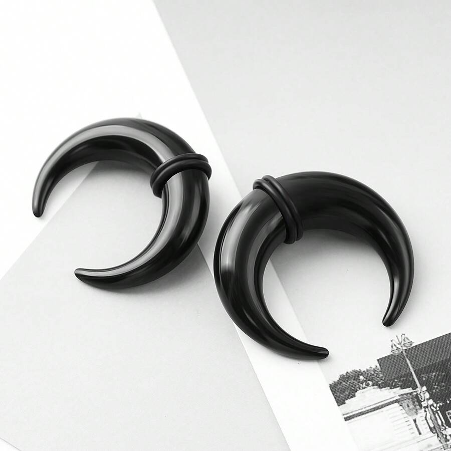 9pcs1.6-10mm Black Ear Gauges And Septum Rings Acrylic U-Shaped Cone ...