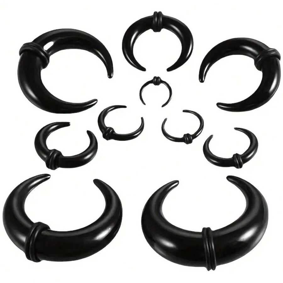 9pcs1.6-10mm Black Ear Gauges And Septum Rings Acrylic U-Shaped Cone ...