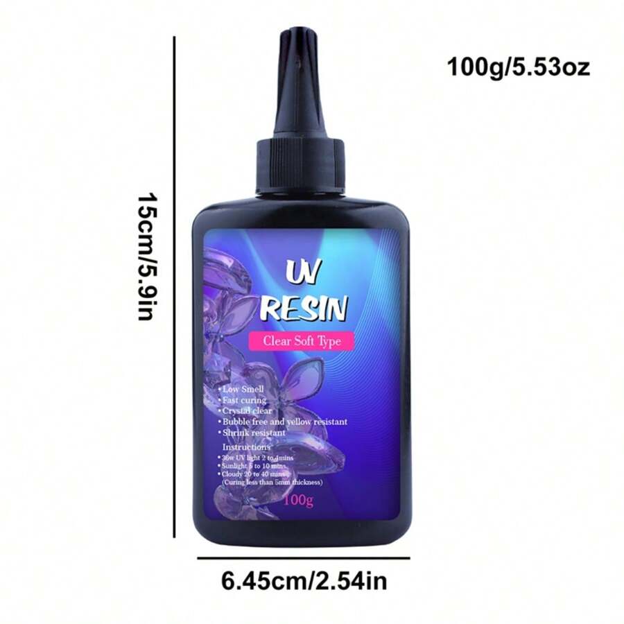 UV Resin Soft Type, 100g Elastic&Bendable Crystal Clear Ultraviolet Epoxy Resin, Low Shrinkage ...