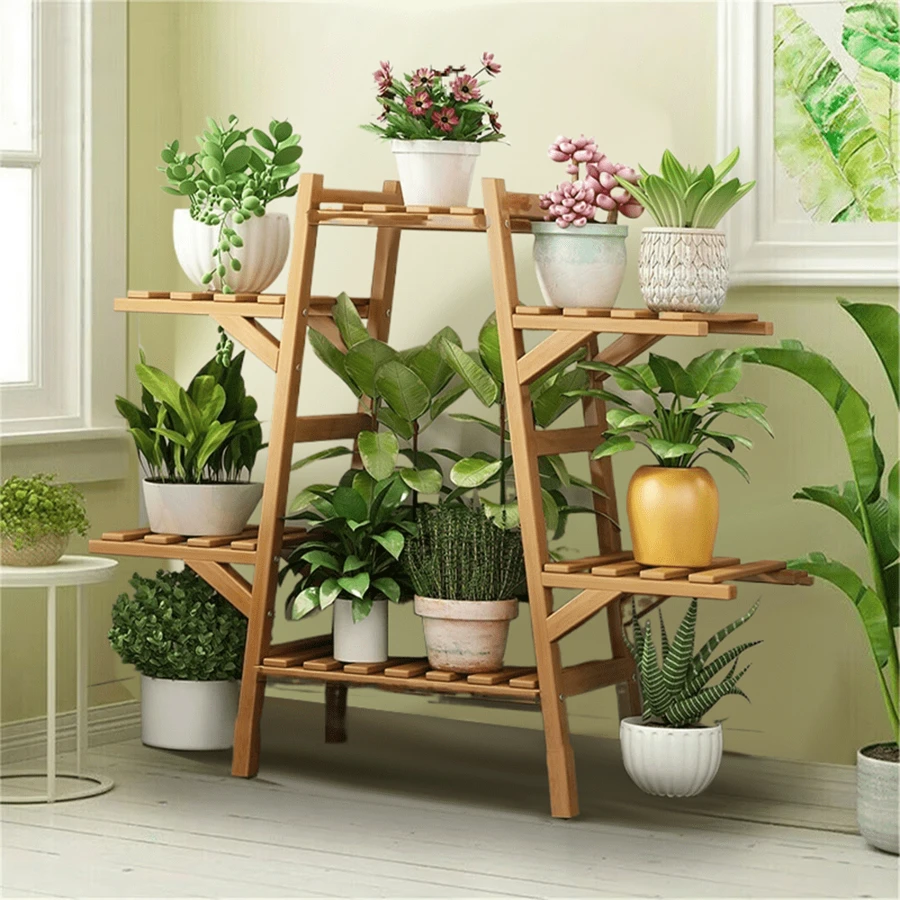 Outdoor Multiple Flower Pot Holder Shelf Planter Plant Stands Bamboo ...