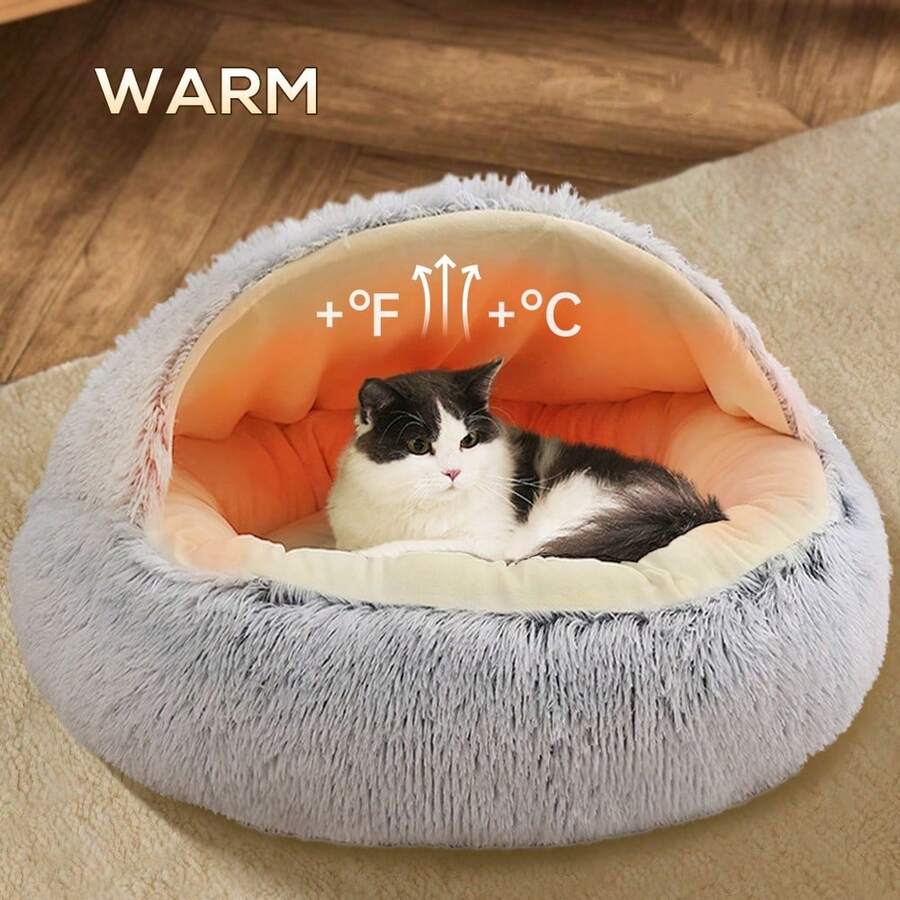 Hooded Cat Bed, Shell Shaped Pet Nest, Round Pet Bed, Semi-Enclosed Pet ...