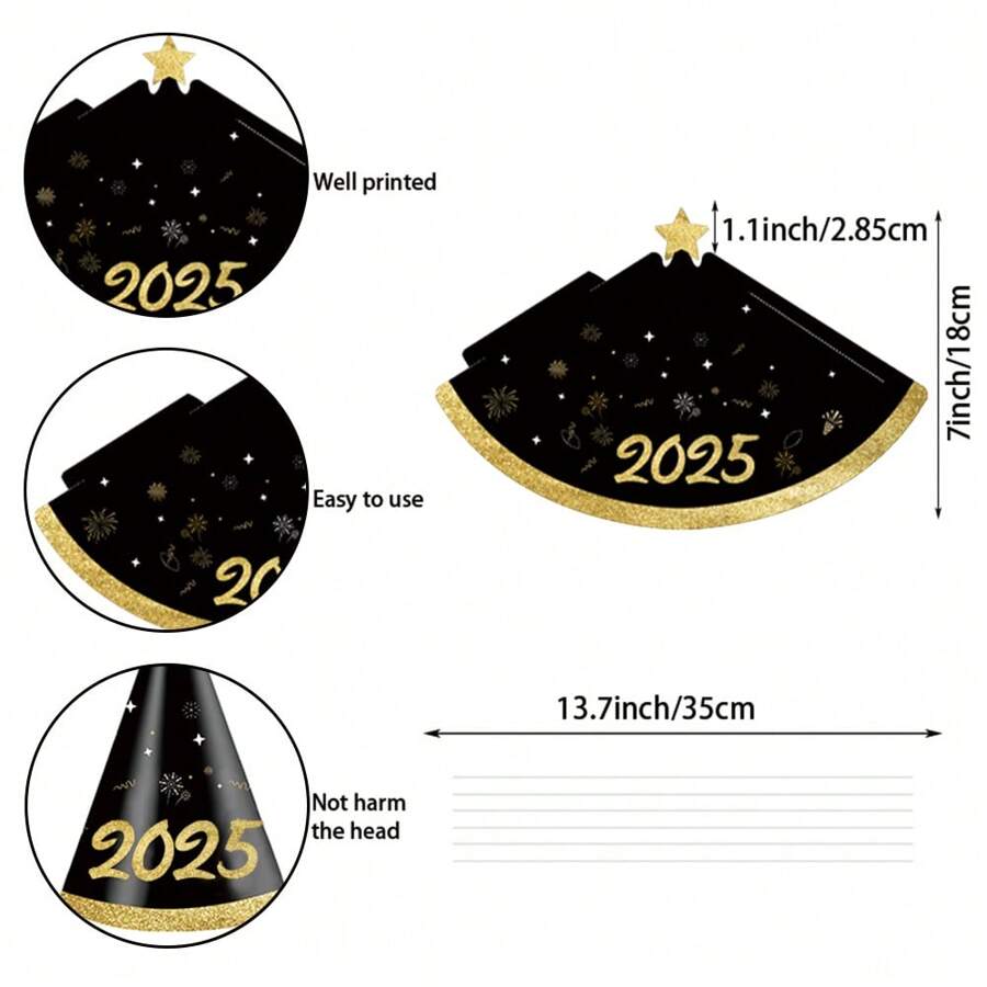 6PCS 2025 Happy New Year Party Paper Hat, Cone Paper Hat For New Year ...