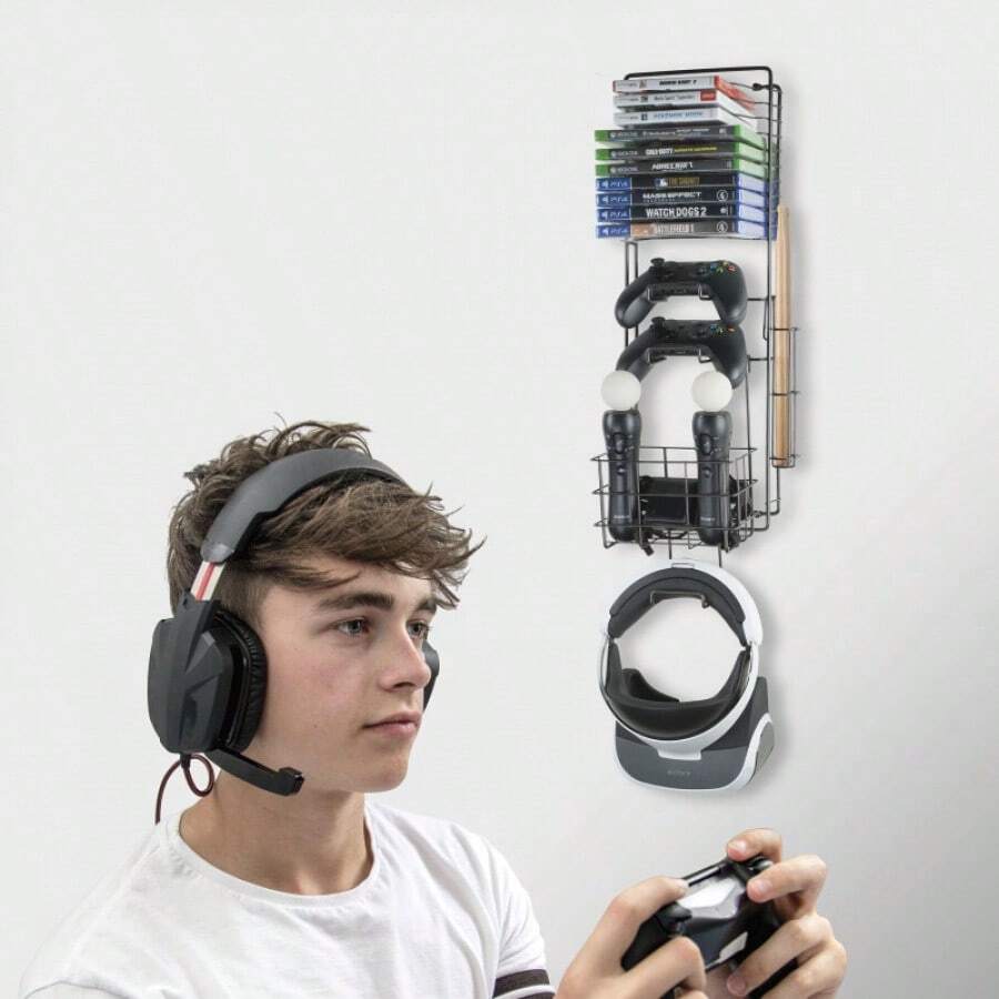 Gaming Rack, Wall Mounted, Heavy Gauged Steel, Compact Profile, Holds 2 ...