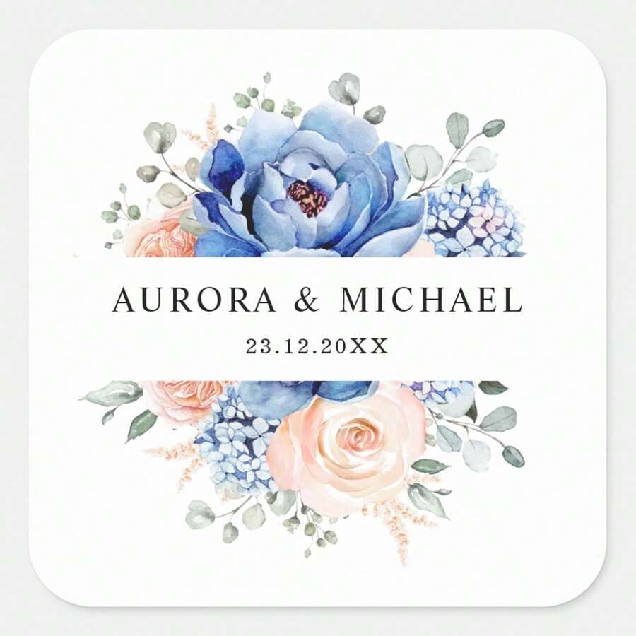 Custom Floral Wedding Name Stickers - Personalized Labels With Names ...