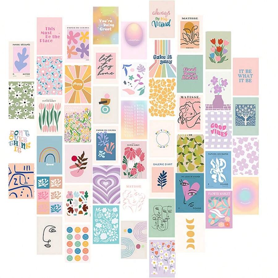50pcs Danish Pastel Postcards For Room Decor, Aesthetic Danish Pastel ...