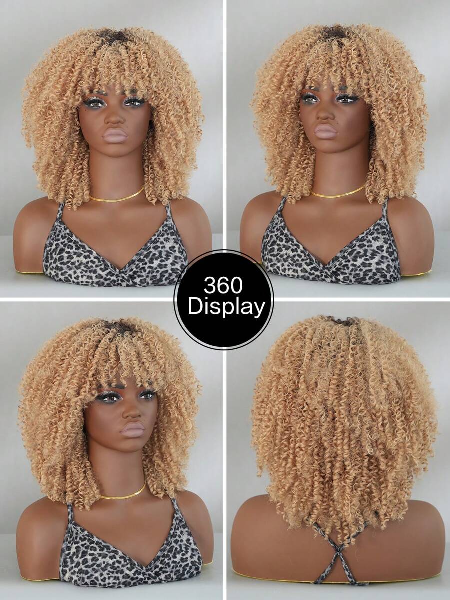 7JHH WIGS Peluca rizada rizada marrón para , peluca rizada afro de ...