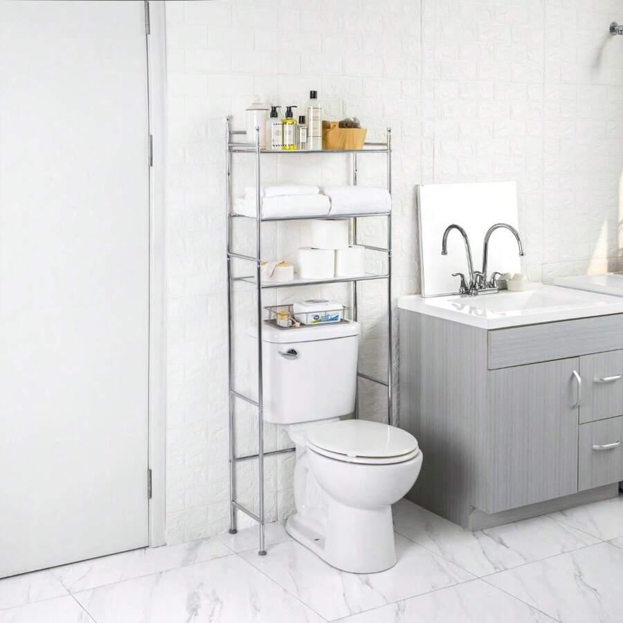 Over The Toilet Steel Storage Shelf Unit Space Saver, Chrome, Holds Up ...