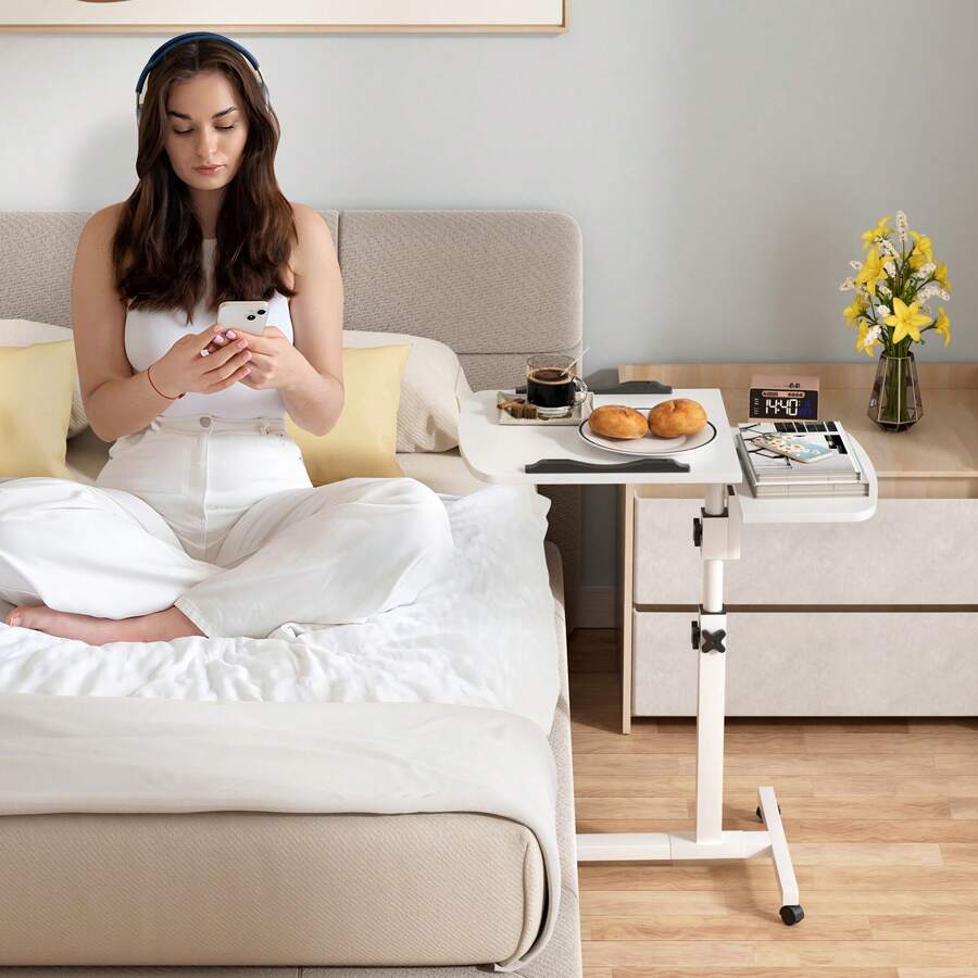 Bed Side Table, Height Liftable Overbed Bedside Table With Wheels ...