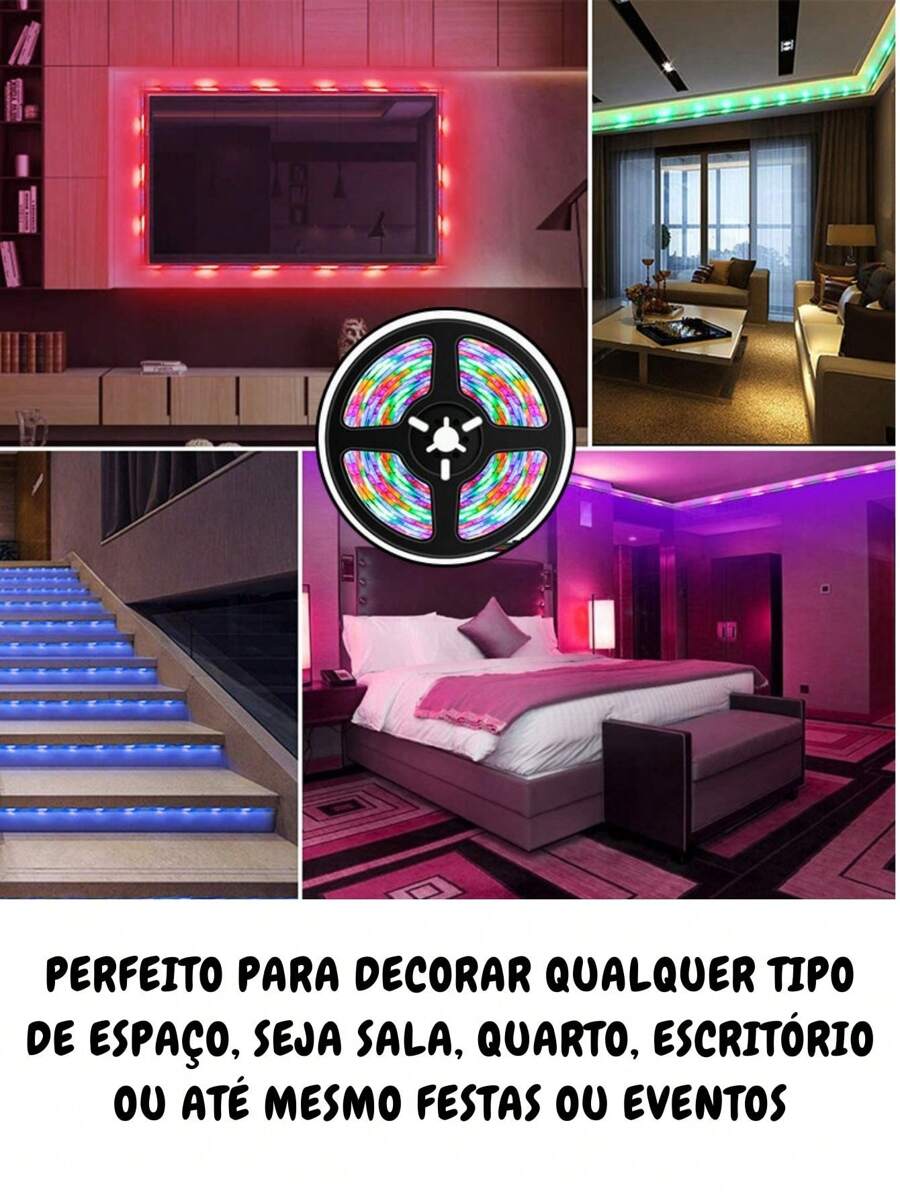 Fita de LED Pisca Pisca 5 Metros 300 LEDs RGB Com Controle Remoto 4 ...