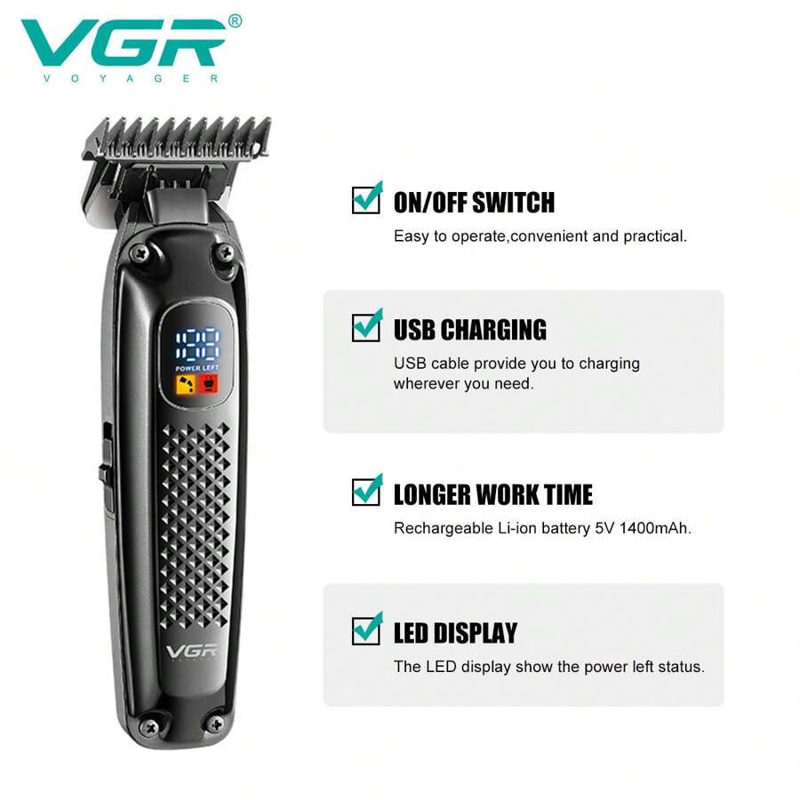 VGR VGR Hair Clipper Cordless Electric Portable Digital Display Hair Trimmer Plastic ...