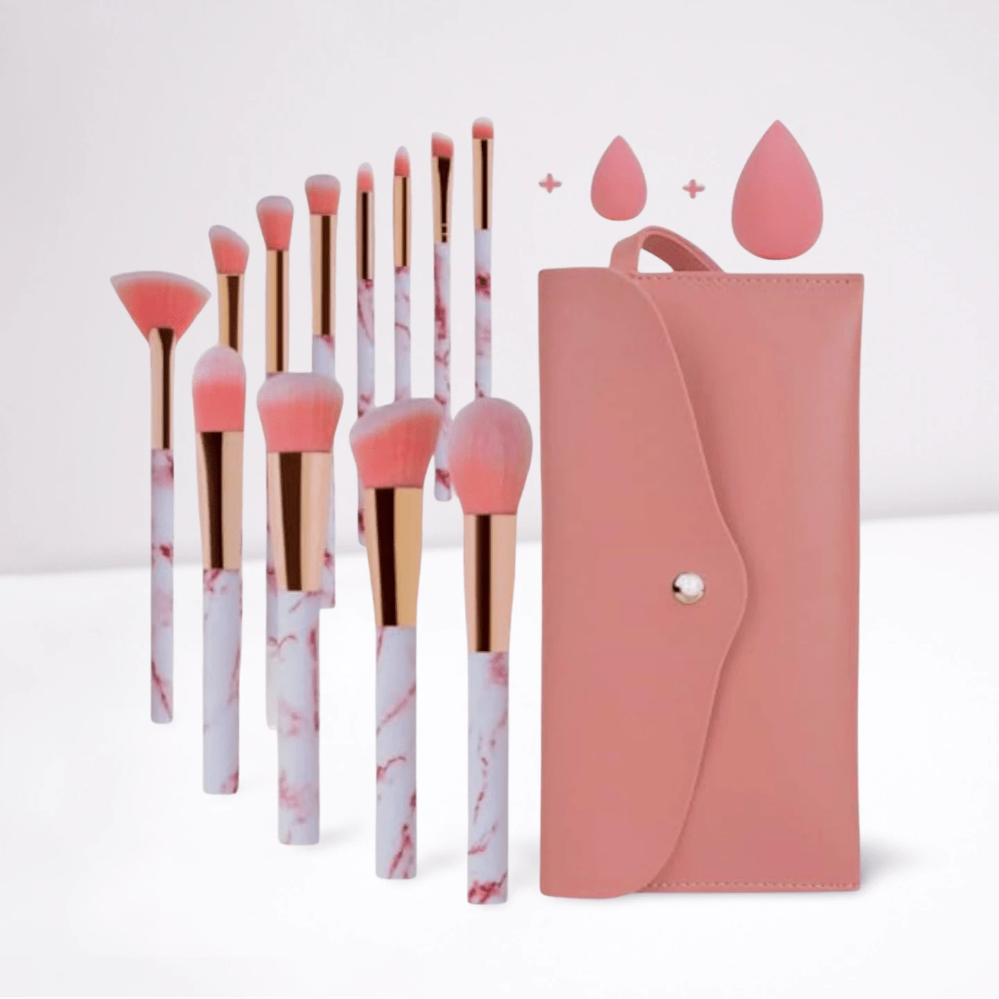 12-Piece Professional Makeup Brush Set: Pink Marble Design Including ...