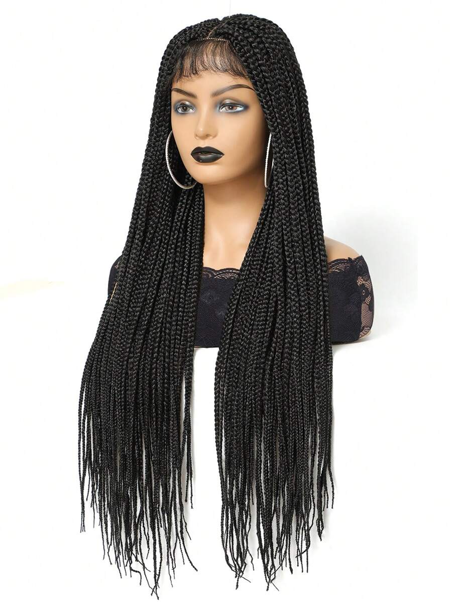 Long Box Braided 4x4 Lace Wigs With Baby Hair Twist Braids Lace Front ...