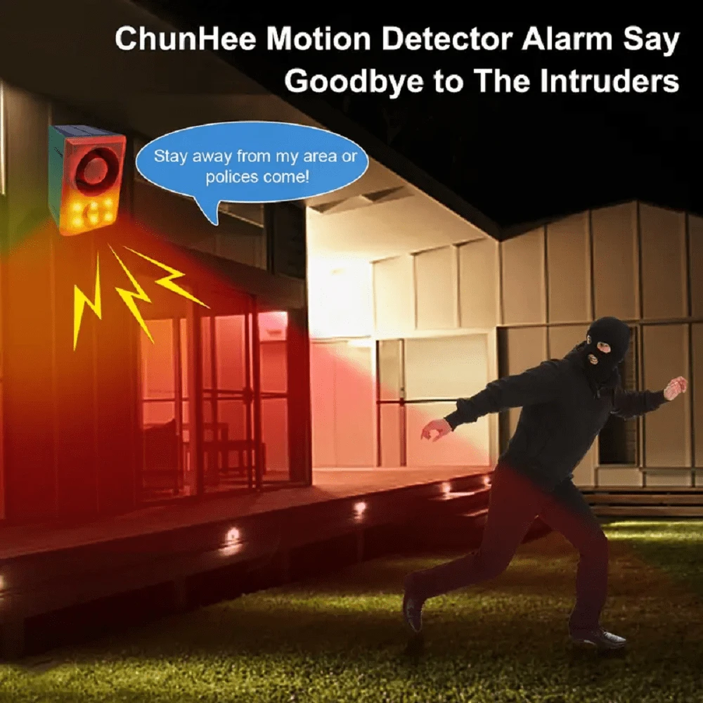 Solar-Powered Outdoor Motion Alarm With Dog Bark & Gunshot Sounds, USB ...