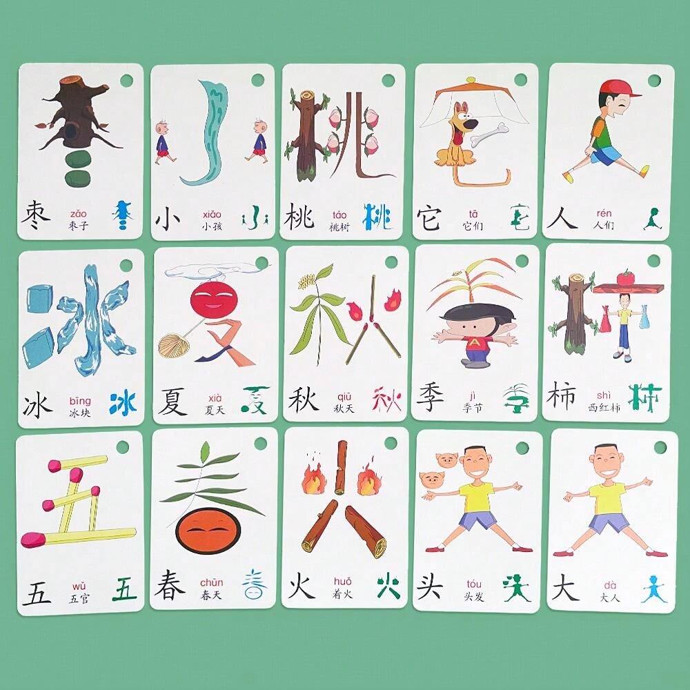 100 Chinese Hieroglyphics Cards Double Face With Pinyin Mark Literacy ...