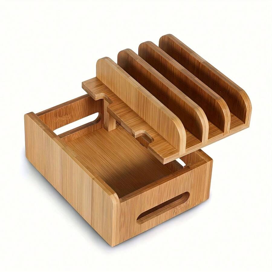 Bamboo Multiple Device Desktop Charging Dock Station Organizer Mobile ...