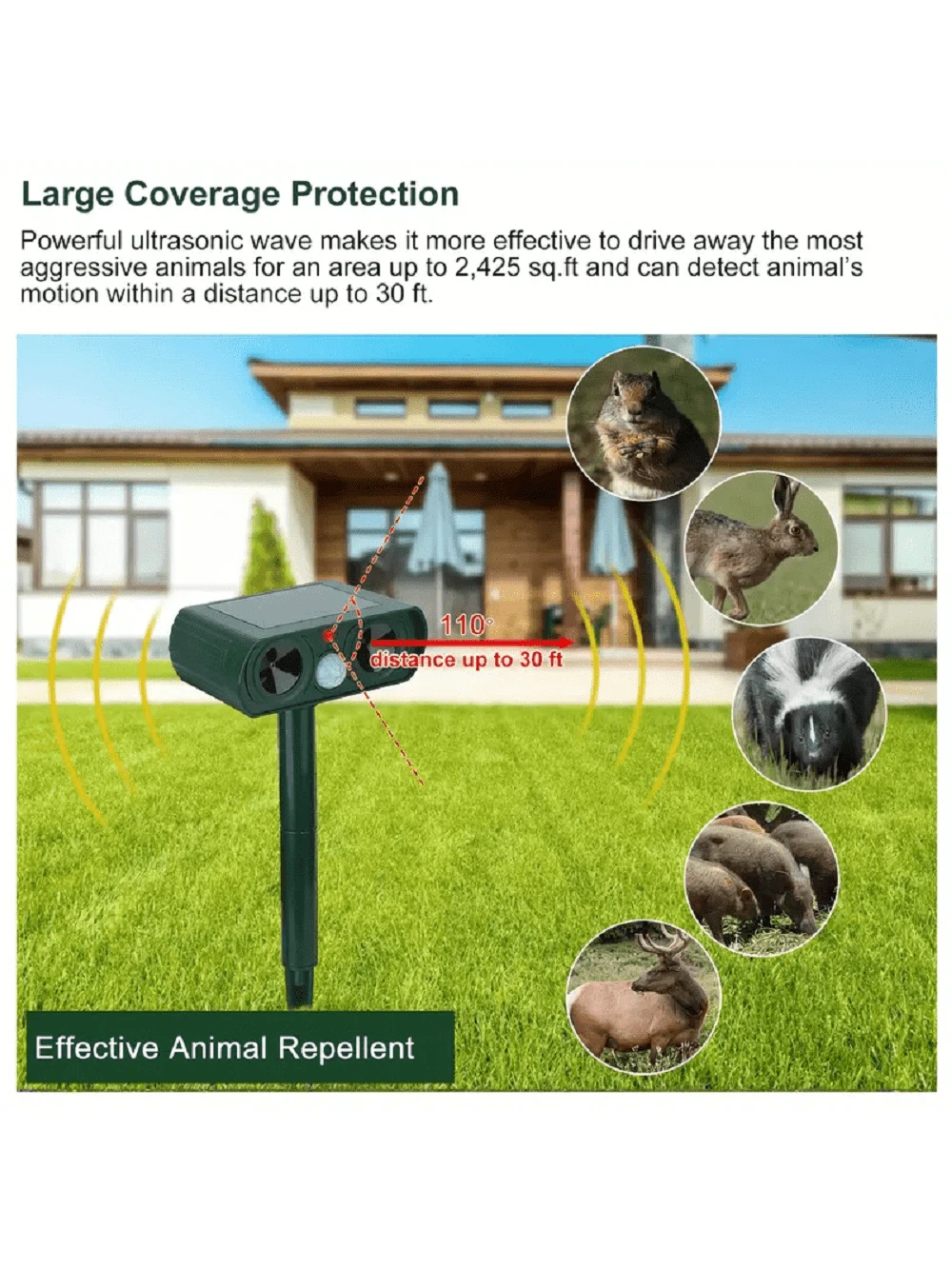 Animal Repellent, Solar Motion Sensor, Outdoor Farm, Garden, Courtyard ...
