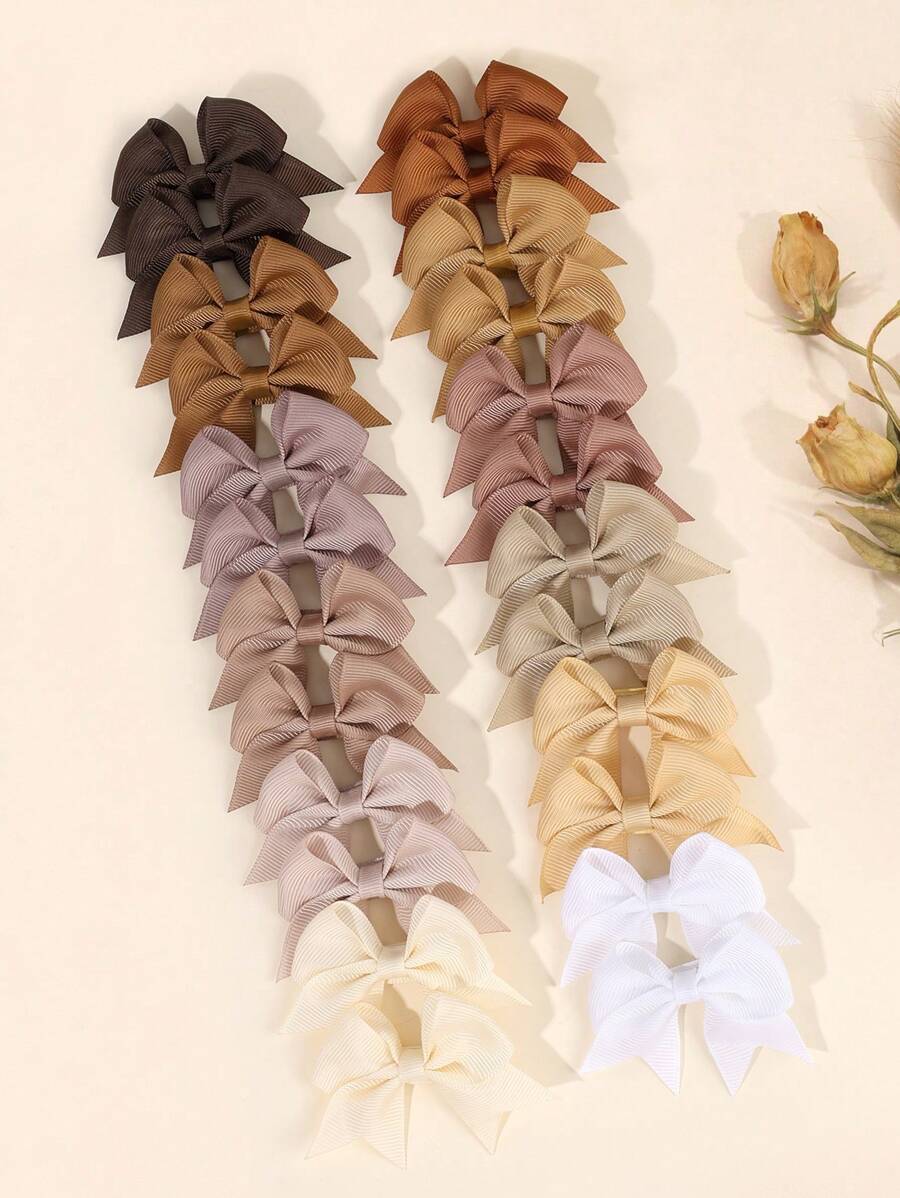 24pcs Earth Tone Color Hair Bows For Toddler Girls Brown Beige Khaki ...