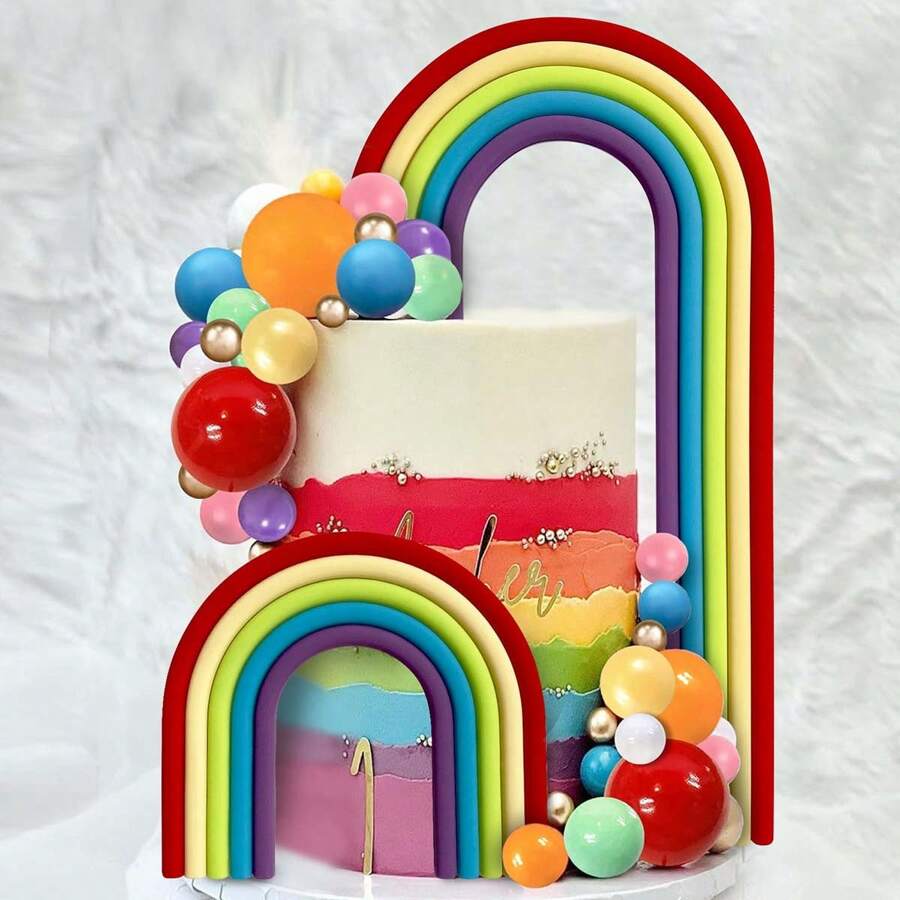 Rainbow Cake Topper,Colorful Rainbow Cake Decorations,Soft Pottery ...